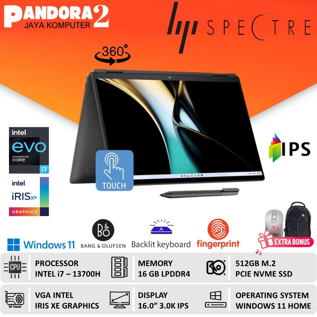 Jual HP SPECTRE X360 16 INTEL EVO i7-13700H 16GB 2TB SSD 3K IPS TOUCH ...