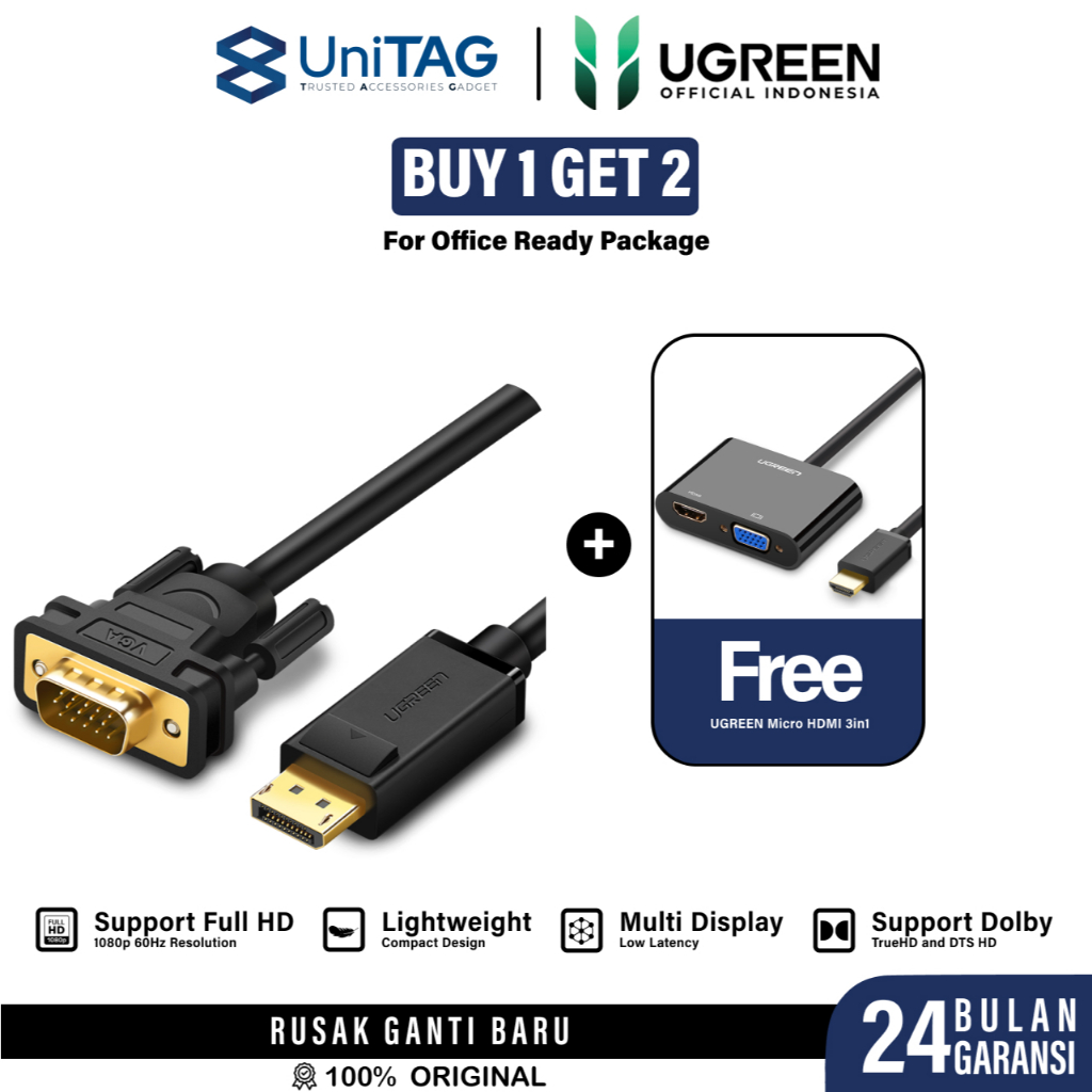 Jual UGREEN Kabel Converter HDMI To VGA 4K Komputer PC Laptop TV ...