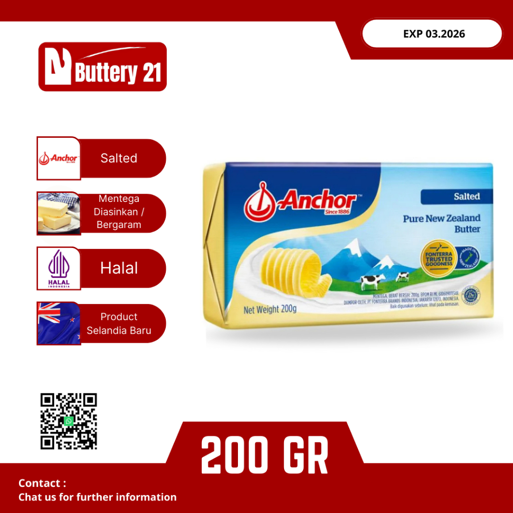 Jual ANCHOR SALTED BUTTER PATS 200 GR/BUTTER SALTED/ANCHOR SALTED 200 ...