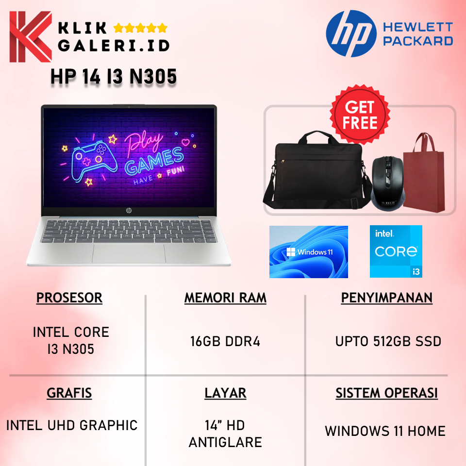 Jual Laptop Kerja Murah HP 14 Intel I3 N305 Ram 16GB SSD 512GB Layar ...