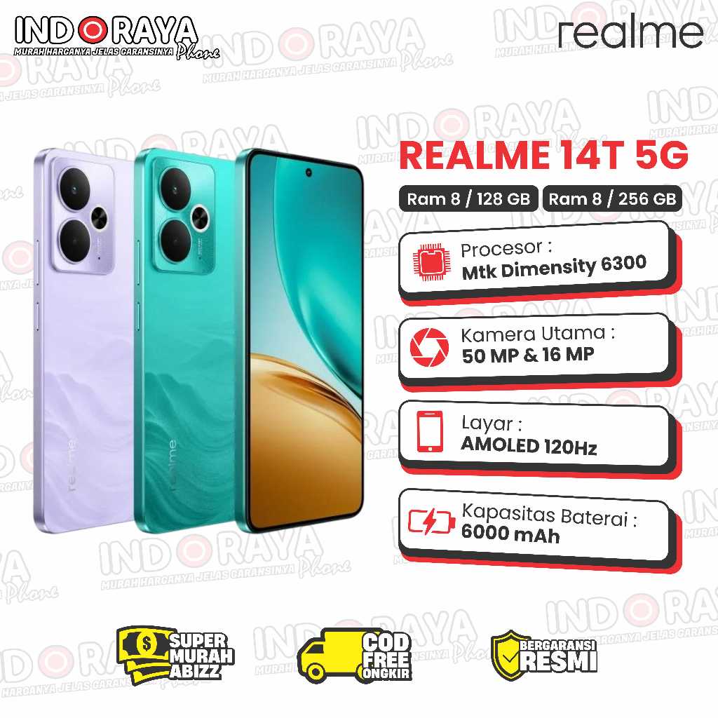 Jual realme 14T 5G 8GB+10GB|256GB Dimensity 6300 5G Chipset | 6000mAh ...