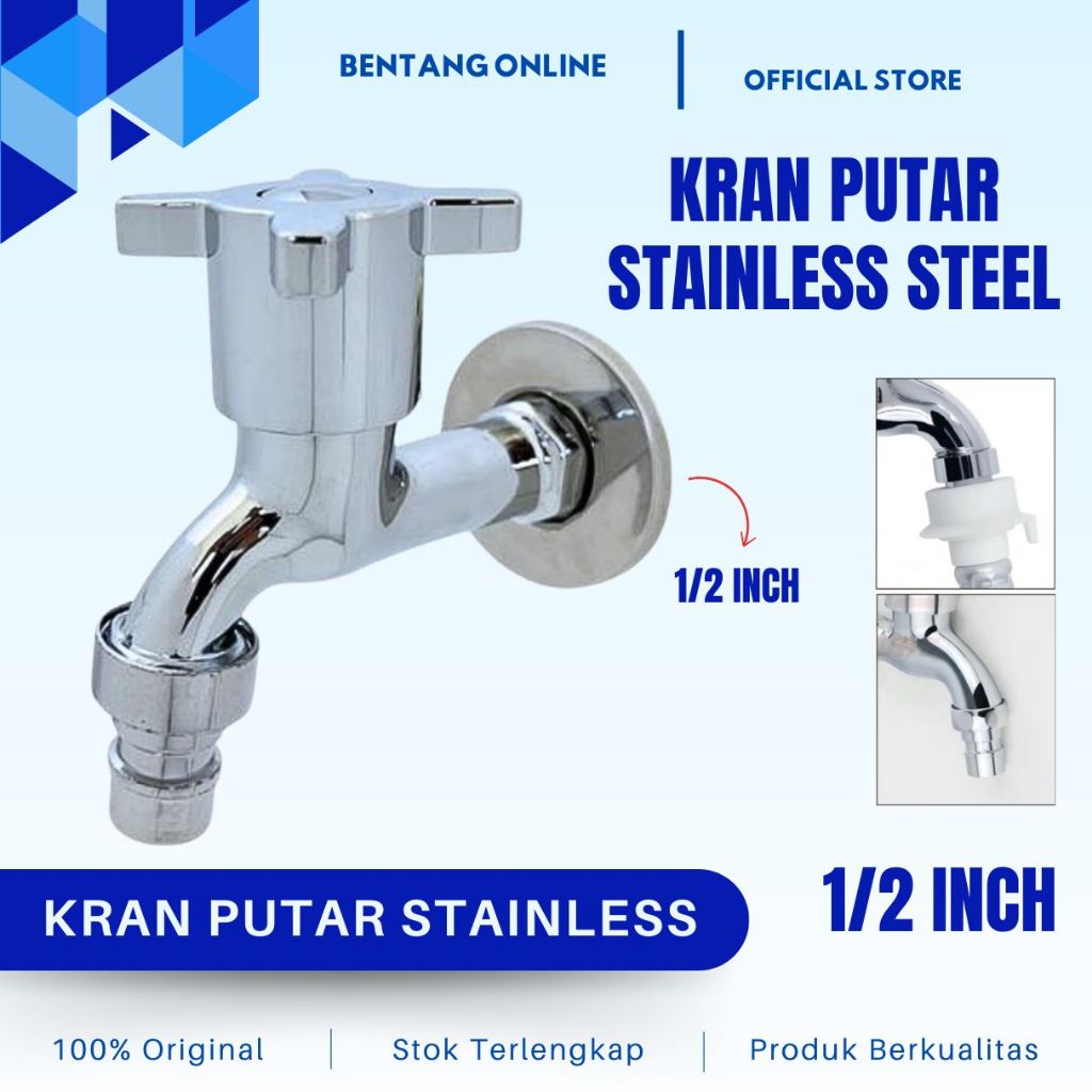 Jual Kran Air Stainless 1/2 inch Putar Baling Tembok Keran Dinding ...