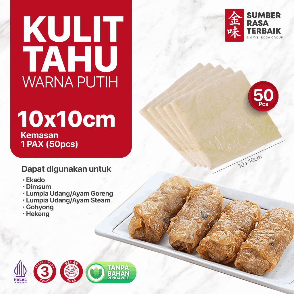 Jual KULIT TAHU TAWAR 10X10 ISI 50PCS HALAL | LENTUR TIPIS COCOK UNTUK ...