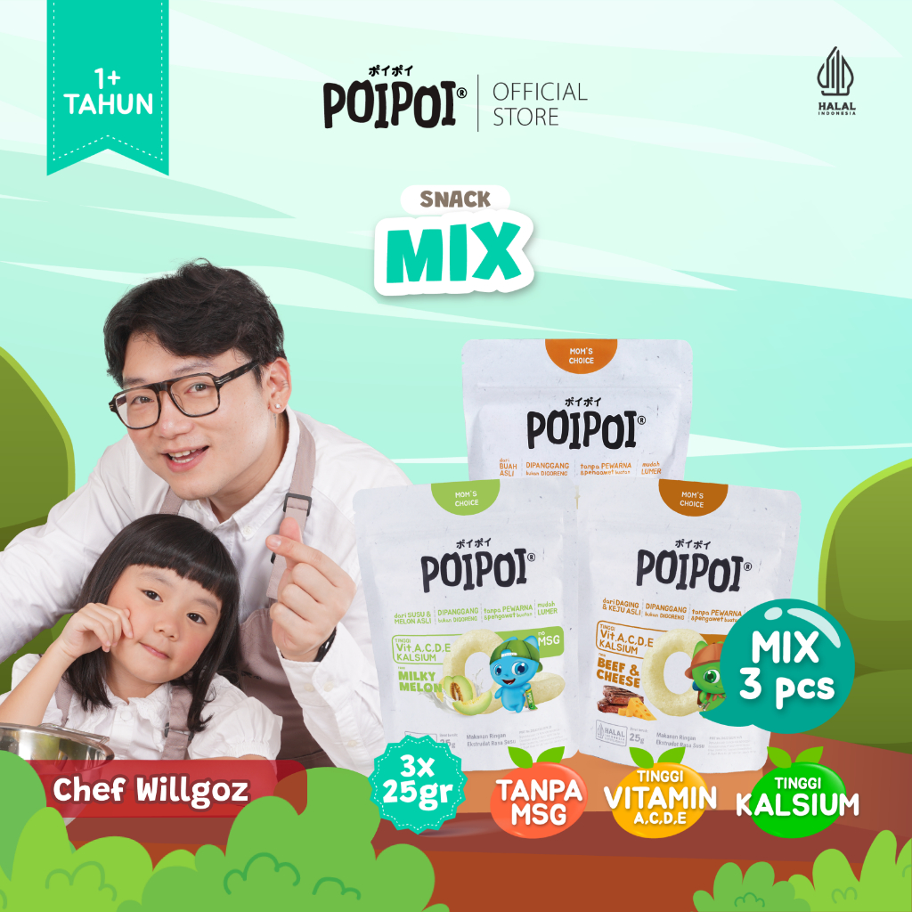 Jual Paket 3 POIPOI Snack BERVITAMIN - Beef,Milky M,Mix NO MSG 25g (1 ...
