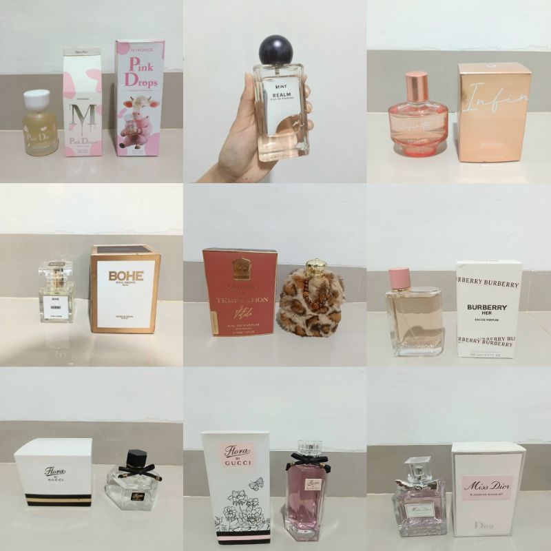 Jual Preloved parfume Mykonos pink drops, hint realm, oriflame infinita ...