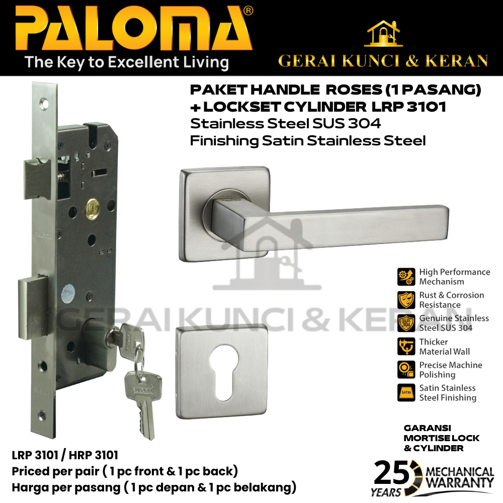 Jual HANDLE KUNCI LOCK SET PALOMA LRP 3101 STAINLESS GAGANG PINTU RUMAH ...