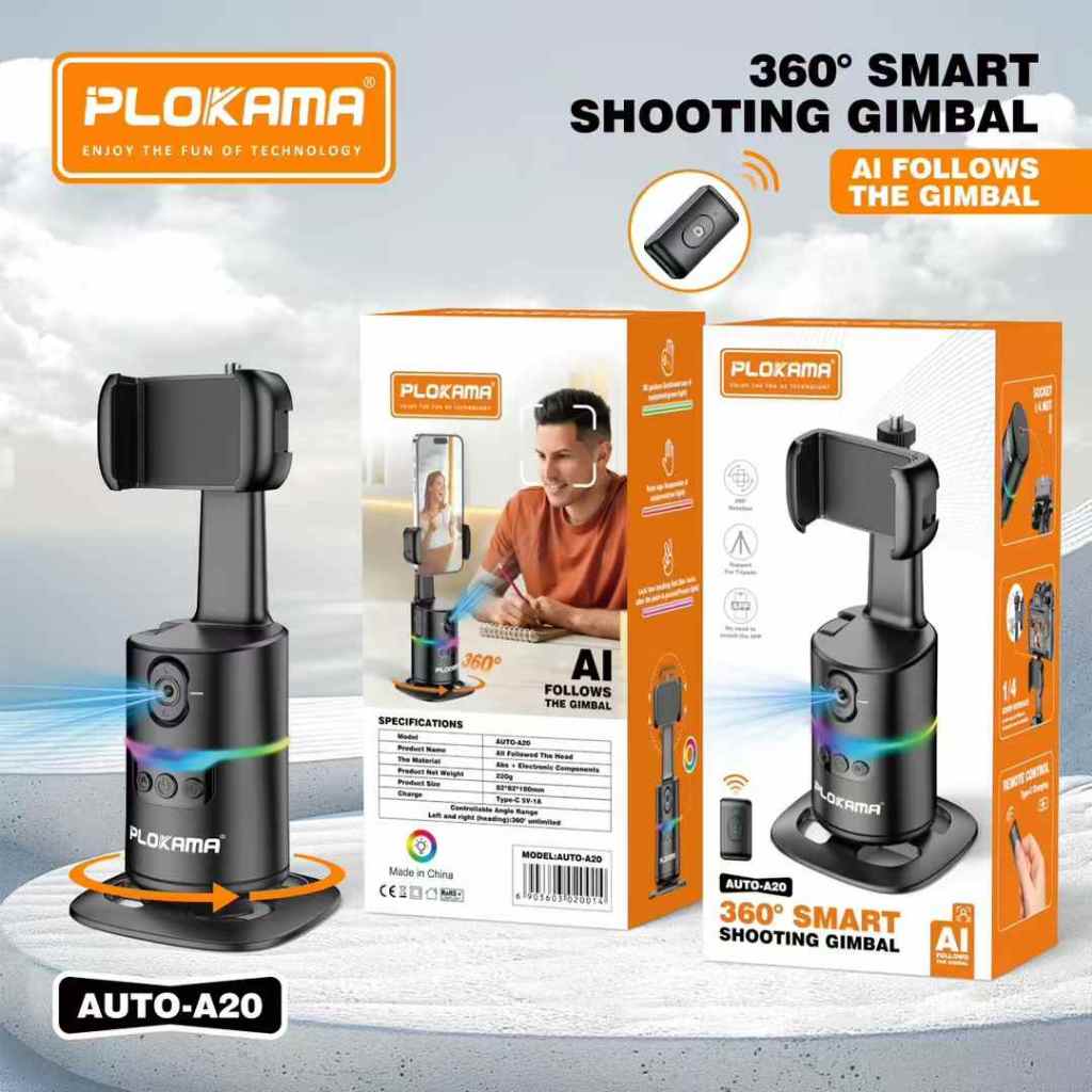Jual PLOKAMA A20 Auto Face Tracking Tripod Bluetooth Gimbal Stabilizer ...
