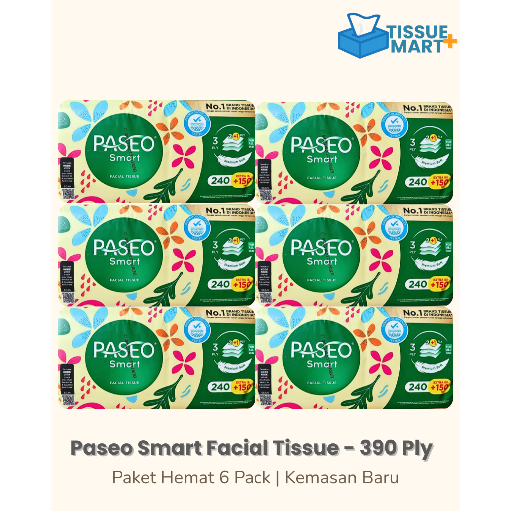 Jual (6 Pack) Tisu Paseo Smart 390 Ply Facial Tissue Paket Hemat Tisu ...