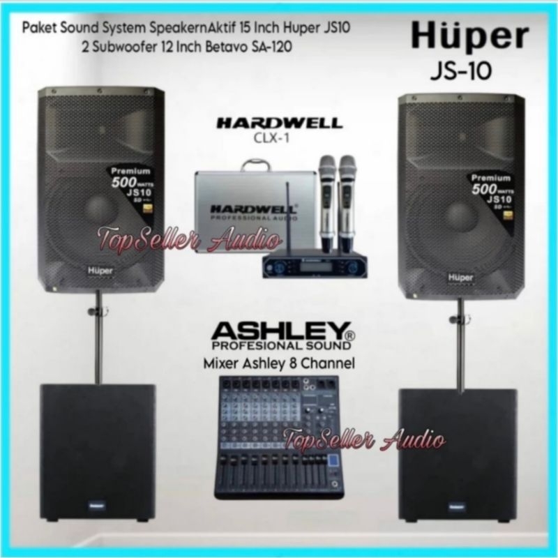 Jual Paket Sound System Outdoor Speaker Aktif 15" Inch Huper Js10 2 Subwoofer Aktif Mixer Ashley ...