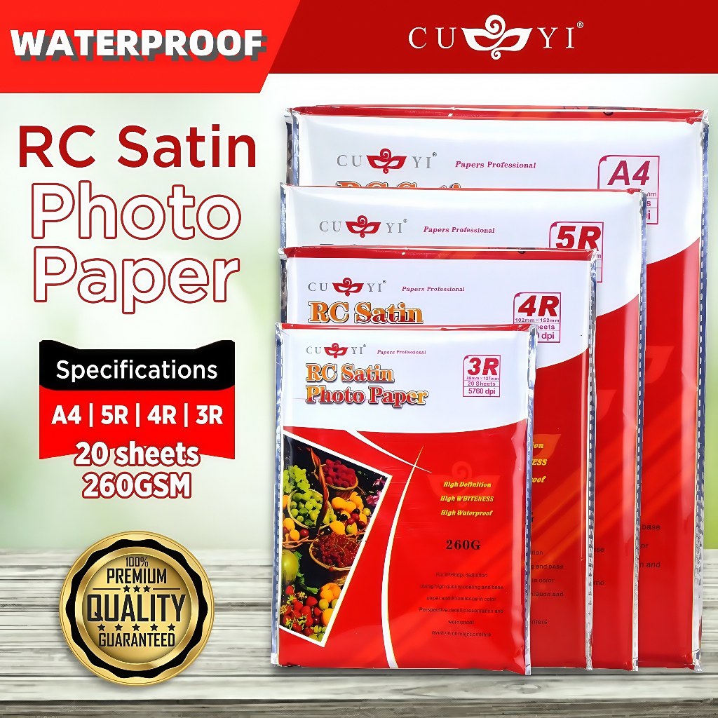 Jual 20pcs Kertas Foto A4 5R 4R 3R RC Satin Tahan Air Photo Paper ...
