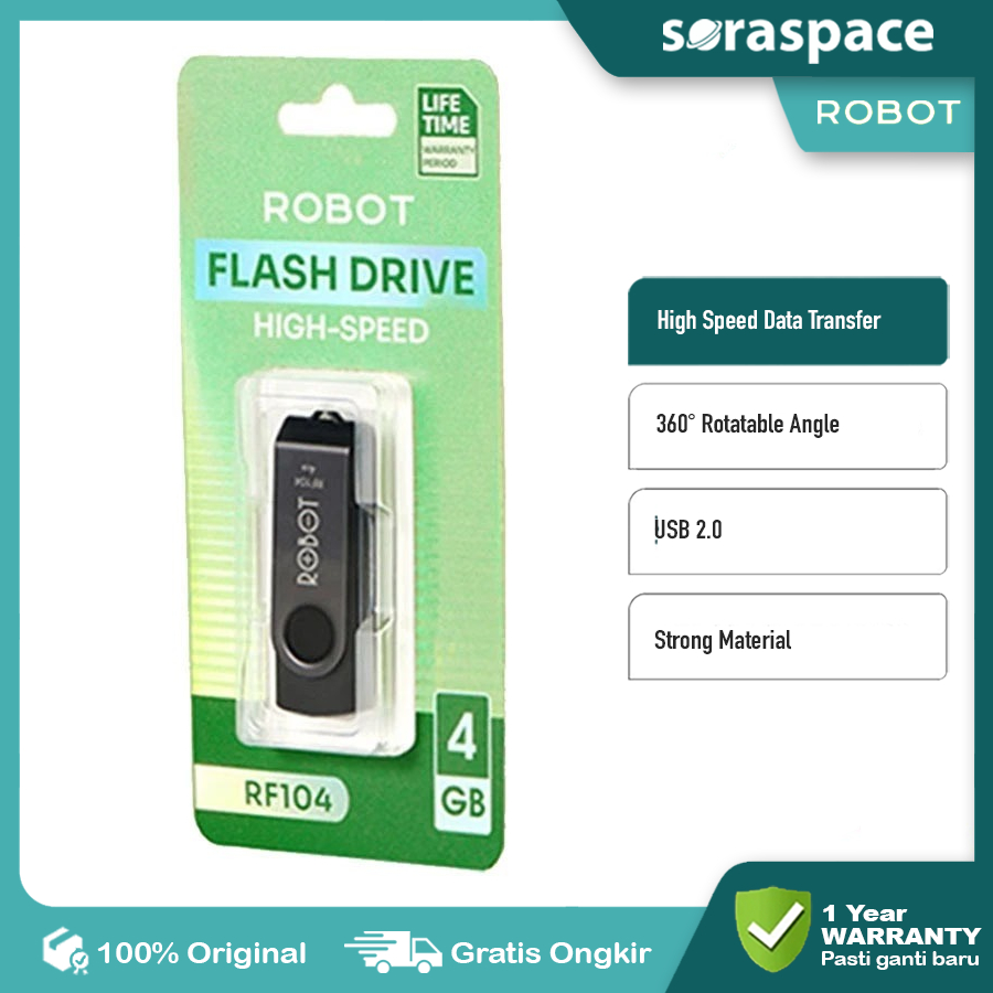 Jual ROBOT RF104 Flashdisk 4GB Real Capacity Dustproof Plug and Play Garansi Resmi Robot ...