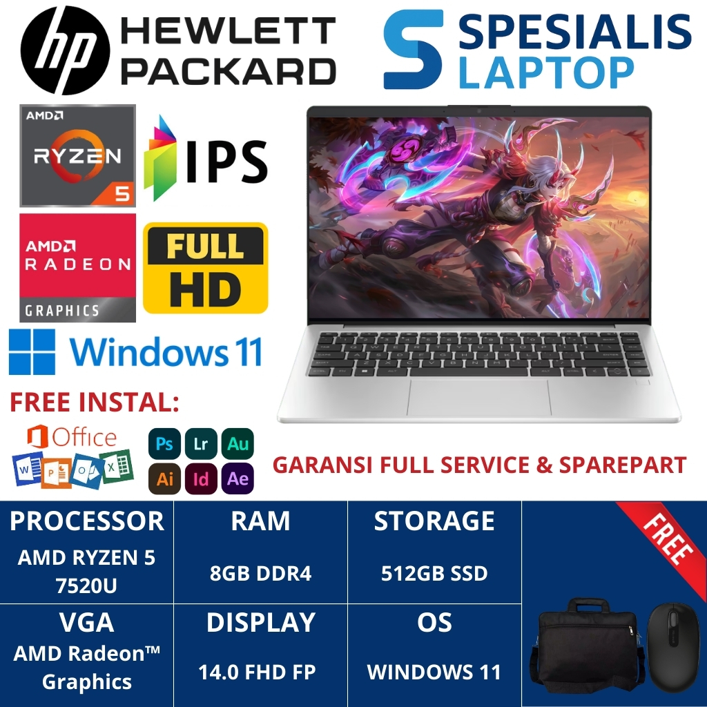 Jual HP 245 G10 /Ryzen 5 7520U/8GB/512GB SSD/14″ FHD Fingerprint/Win 11 ...