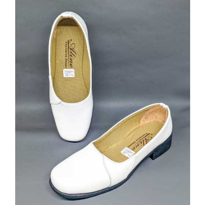 Jual SEPATU WANITA PANTOFEL Hak 3cm Putih Formal Guru Sekolah Kantor ...