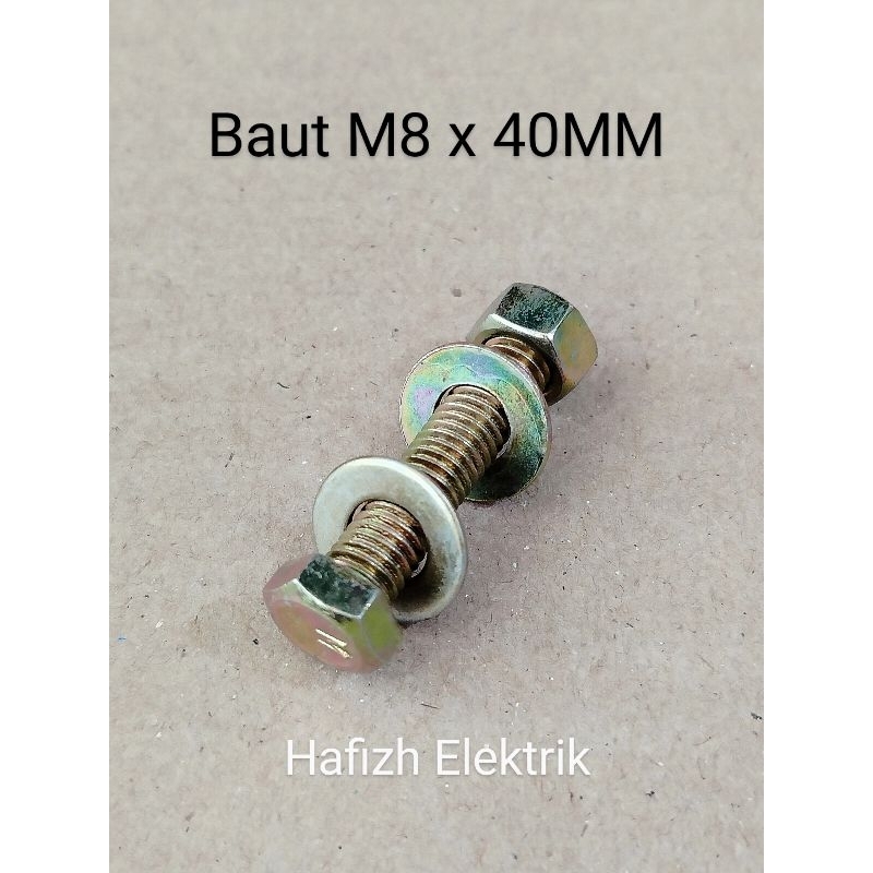 Jual Baut Kuning M8 x 40MM (1 SET) Baut + Mur + Ring Panjang 4 CM | Kunci 12 | Shopee Indonesia