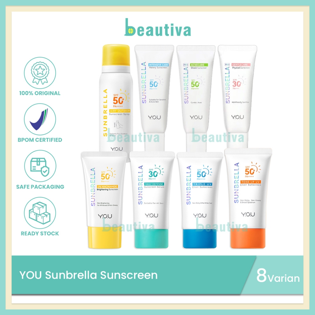 Jual YOU Sunbrella Sunscreen | Triple UV Elixir SPF 50+ PA++++ - Daily Defense SPF 30+ PA ...
