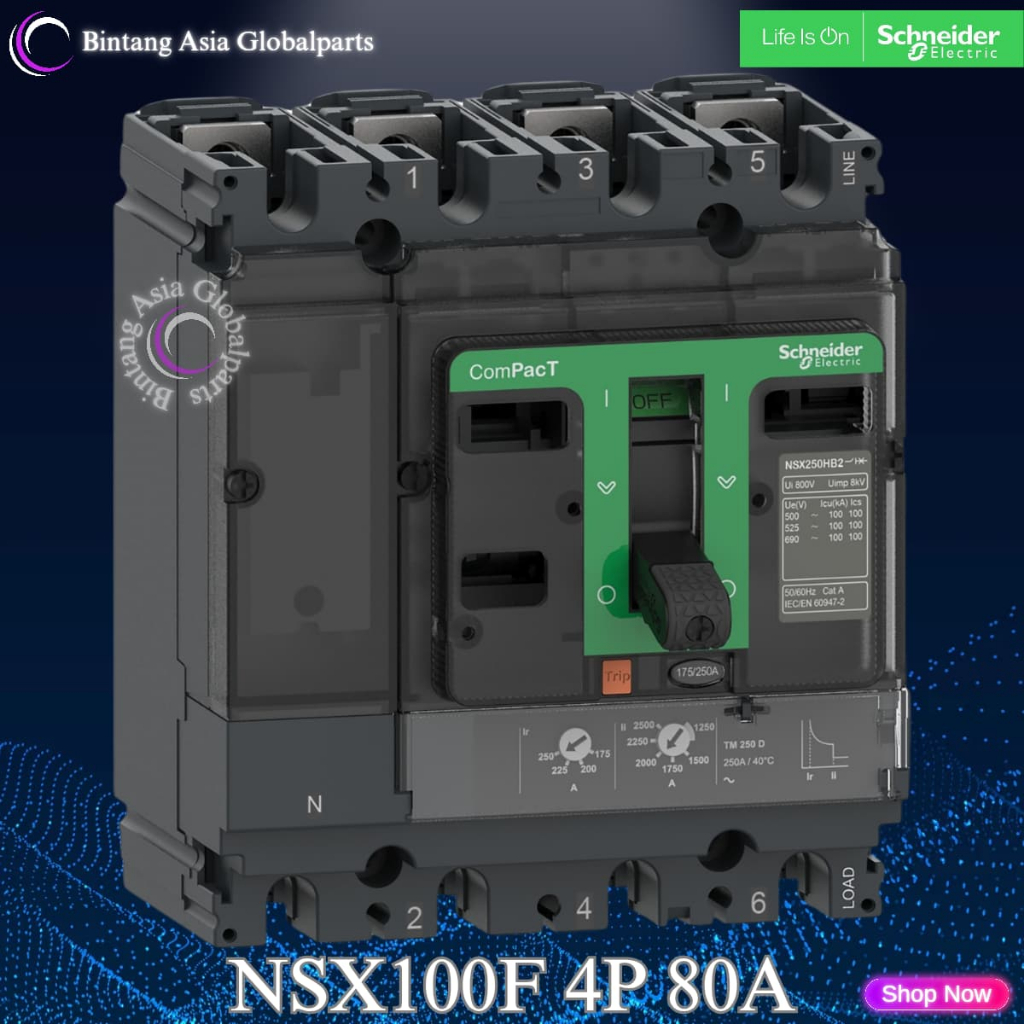 Jual MCCB 4 Phase 80 Ampere Schneider C10F6TM080 Original / MCCB 4p 80a ...