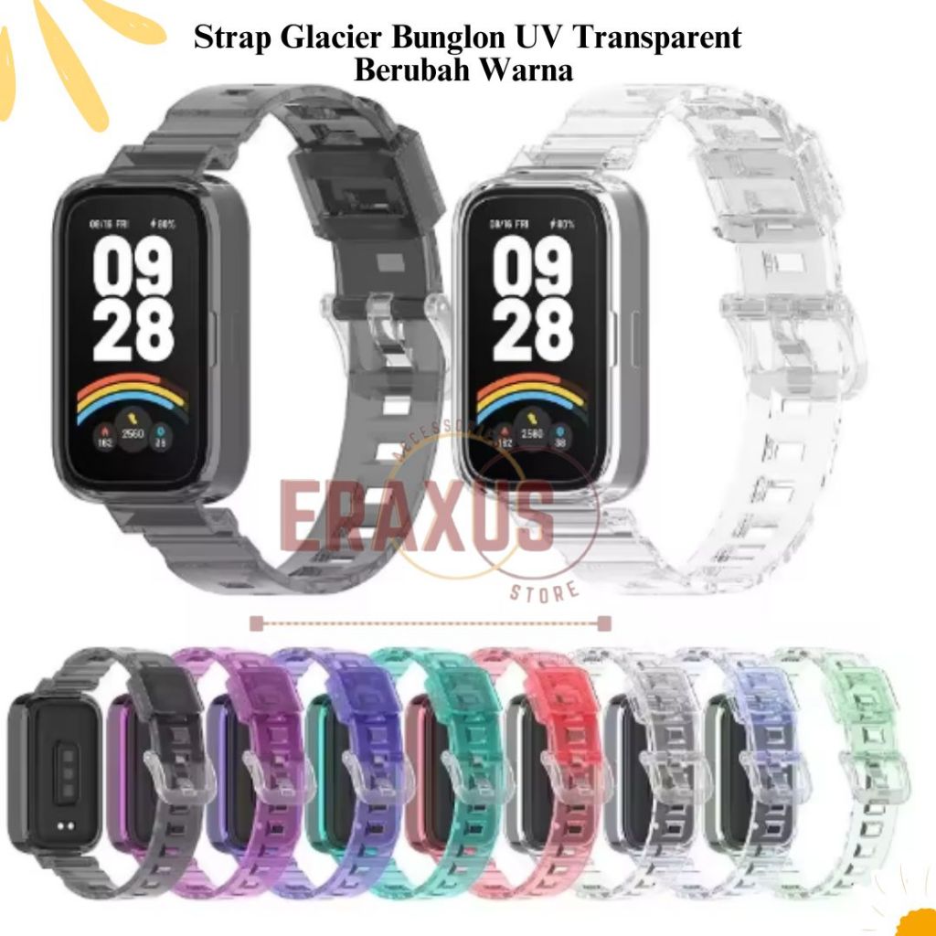 Jual Eraxus Strap Xiaomi Smart Band 8 Active / Redmi Band 2 Glacier Transparan Bunglon UV Change ...