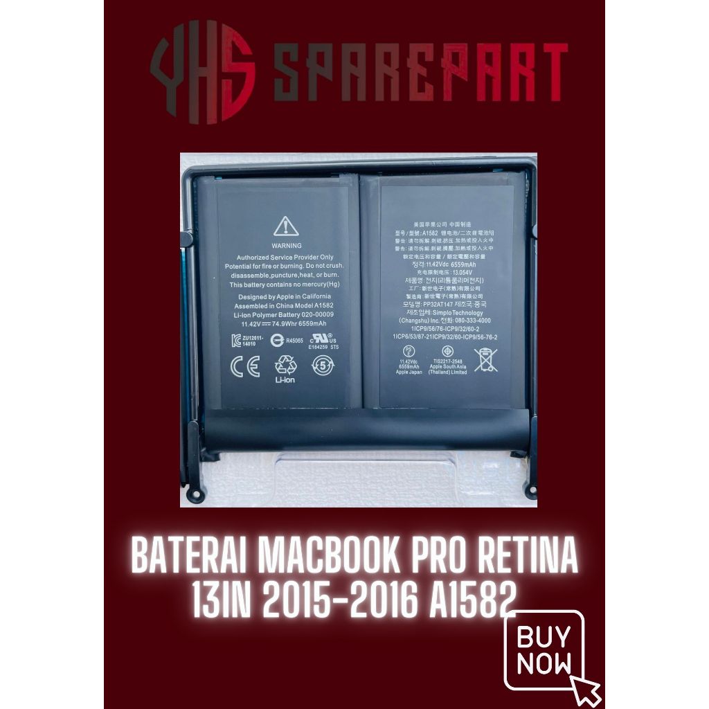 Jual BATERAI BATTERY MACBOOK PRO ReETINA 13 A1582 2015-2016 ORIGINAL ...