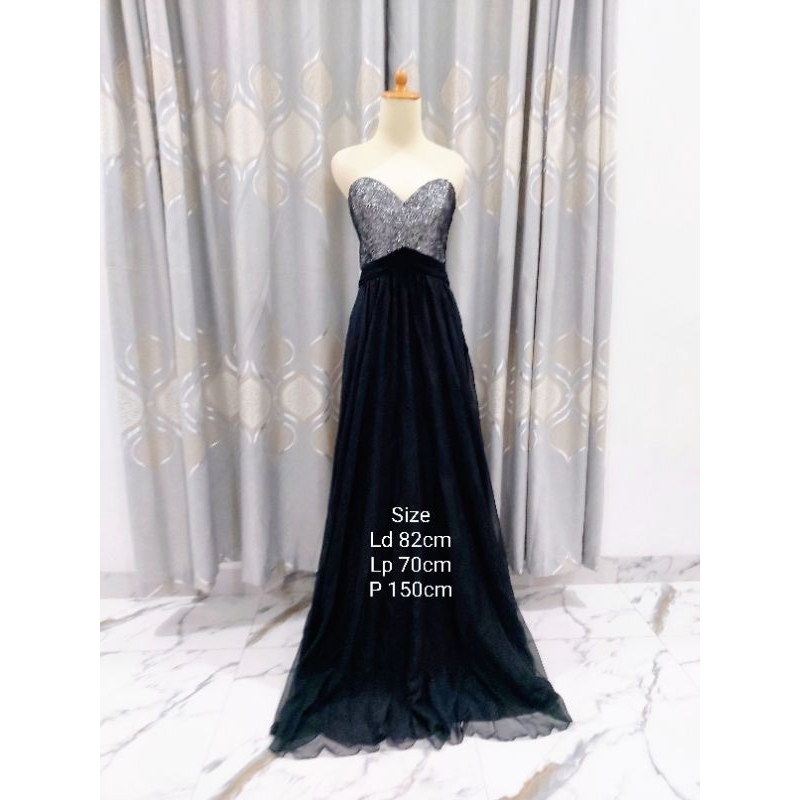 Jual Gaun Pesta Hitam Kemben Sequin Silver | Shopee Indonesia