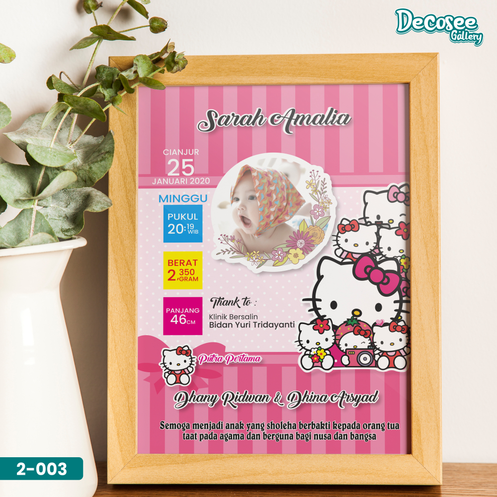 Jual Cetak Pigura/Bingkai Biodata Bayi Ukuran 20x30 CM Tema Hello Kitty - 2-003 | Shopee Indonesia