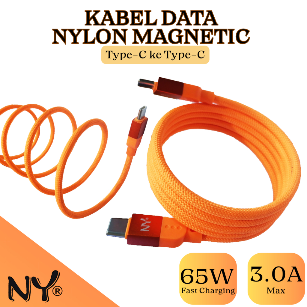 Jual NY KABEL DATA NYLON FULL LINE MAGNETIC TYPE C KE TYPE C 3.0A 65W ...