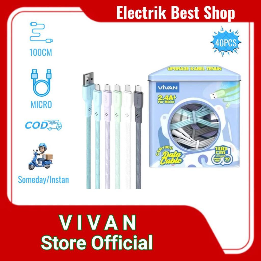 Jual KABEL DATA VIVAN CSM 100S 2,4A MICRO USB, 1 METER ORIGINAL VIVAN ...