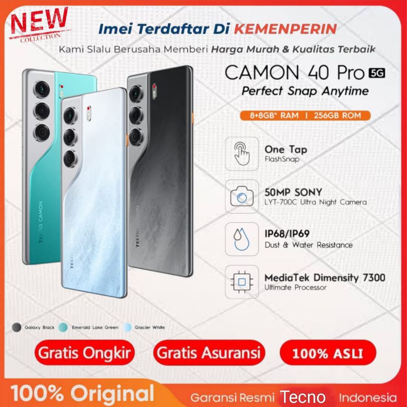 Jual TECNO CAMON 40 PRO 5G NFC RAM 8GB MEMORY 256GB 8/256GB GARANSI RESMI TECNO 1 TAHUN - NEW ...