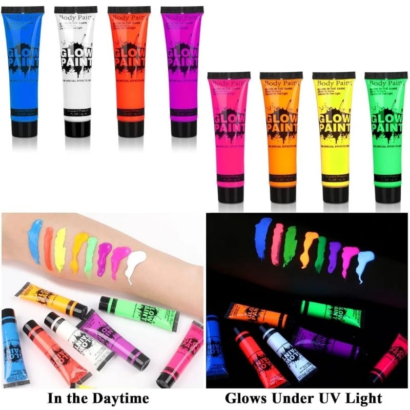 Jual 8 Warna Glow In The Dark UV Light Face Paint Tubes / 10ml Cat ...