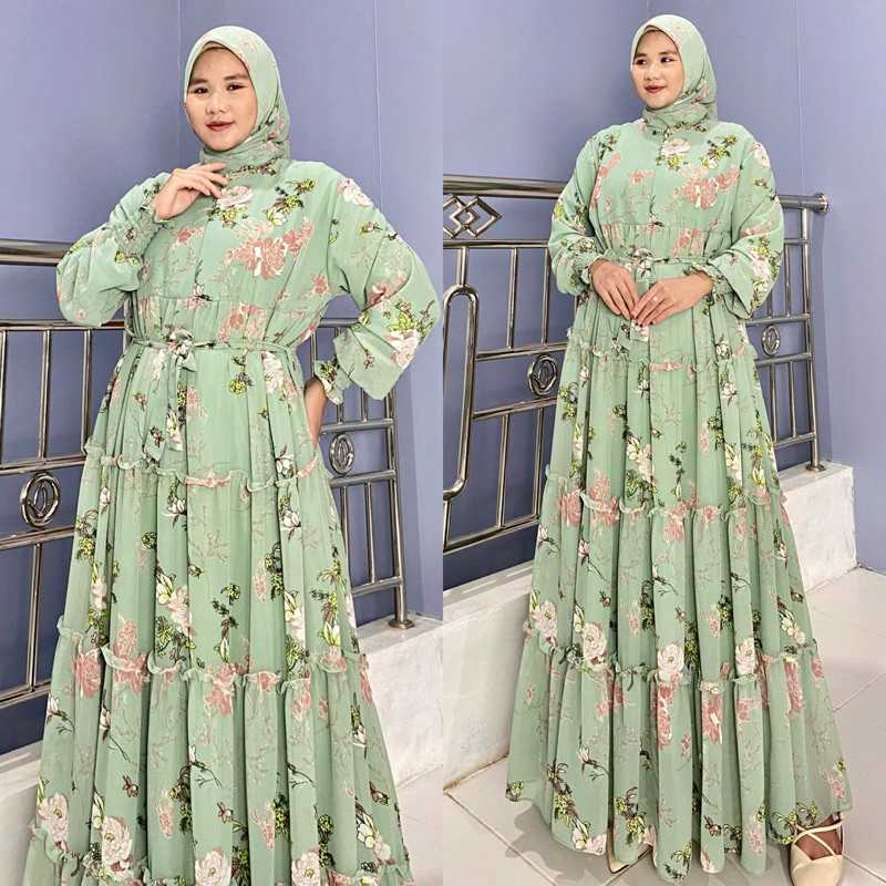 Jual Dress Mewah Gamis Set Kerudung Model Umpak Full Printing Ceruty ...