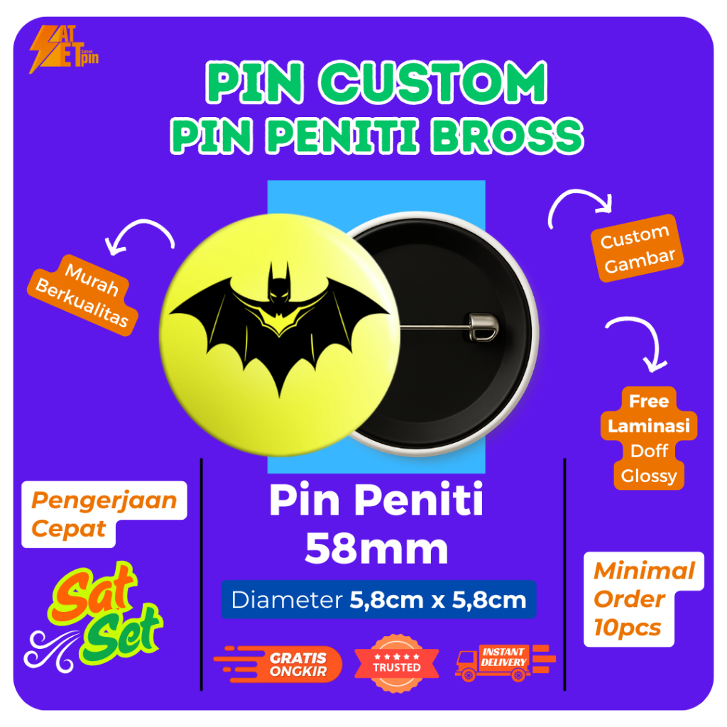 Jual Custom Cetak Pin Peniti 58 Custom / PIN HITAM / Pin 58mm / Pin 5 ...