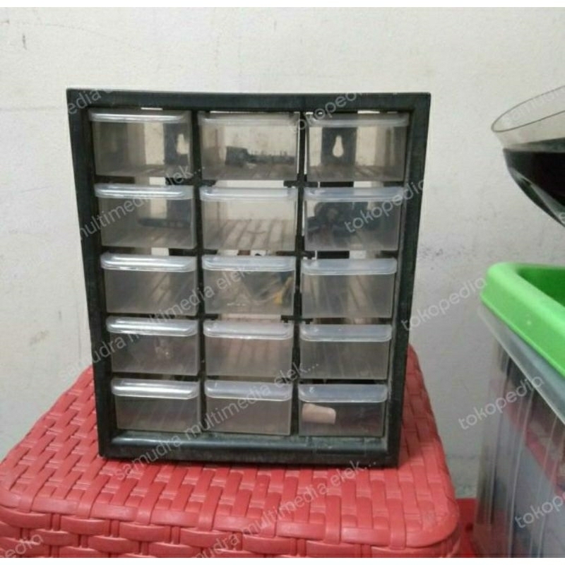Jual rak sparepart 5 susun atau rak kotak komponen elektronik 15slot ...
