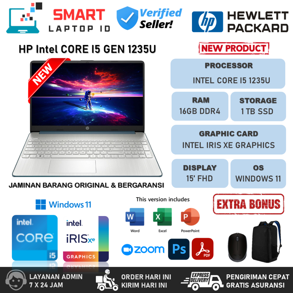 Jual Laptop Promo Hp 15 Intel Core I5 Ram 16gb 1tb Ssd 15inch fhd ips Windows 11 Ori Silver ...