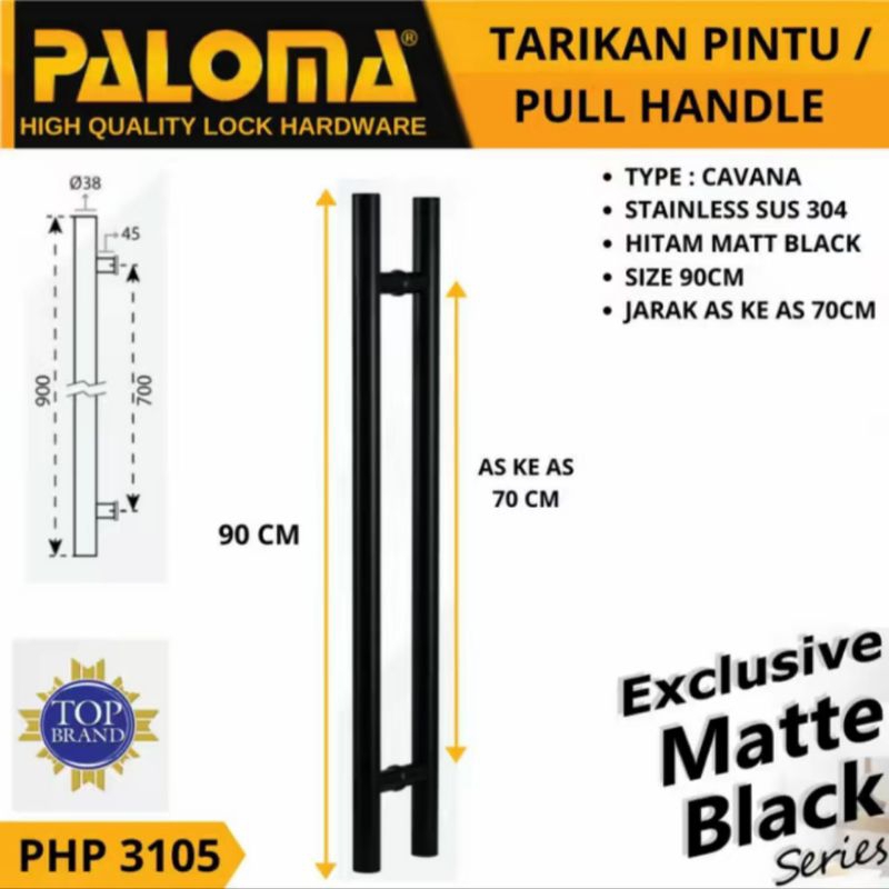 Jual PALOMA PHP 3105 CAVANA 900MM PULL HANDLE GAGANG PINTU MATTE BLACK ...