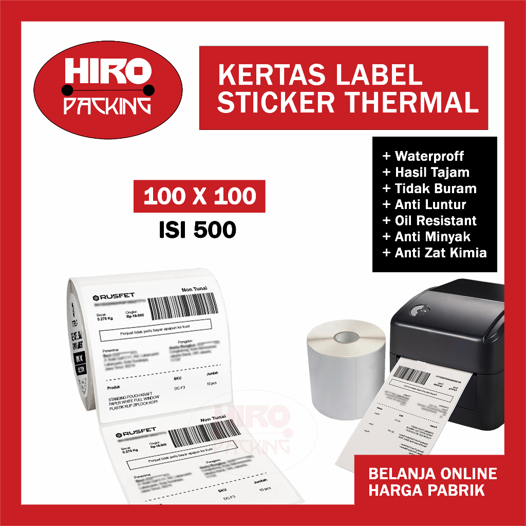 Jual Label Sticker Thermal 100x100 isi 500 Kertas Printer Resi ...