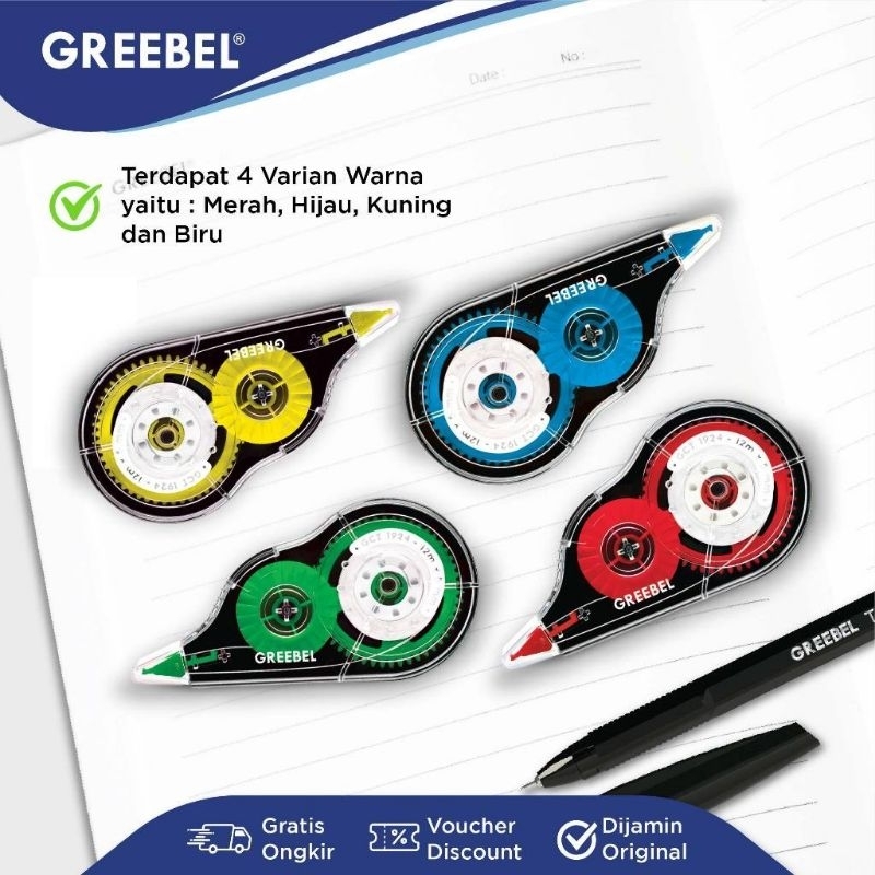 Jual GREEBEL CORRECTION TAPE GTC-1924 TIP EX ROL KERTAS ROL | Shopee ...