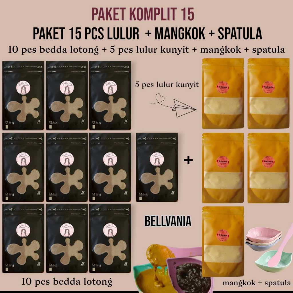 Jual { PAKET 15PCS }Bedda lotong + Lulur kunyit + Free mangkok mini dan ...