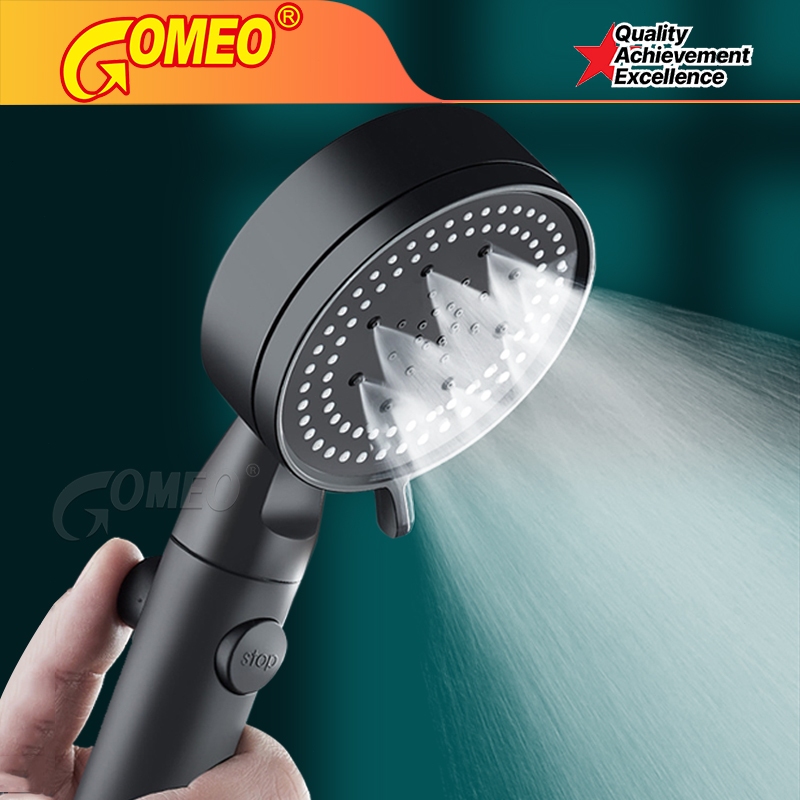 Jual Kepala Shower Mandi Hand Shower GOMEO | Filter Kamar Mandi 5 Mode Hitam Silver Bracket ...