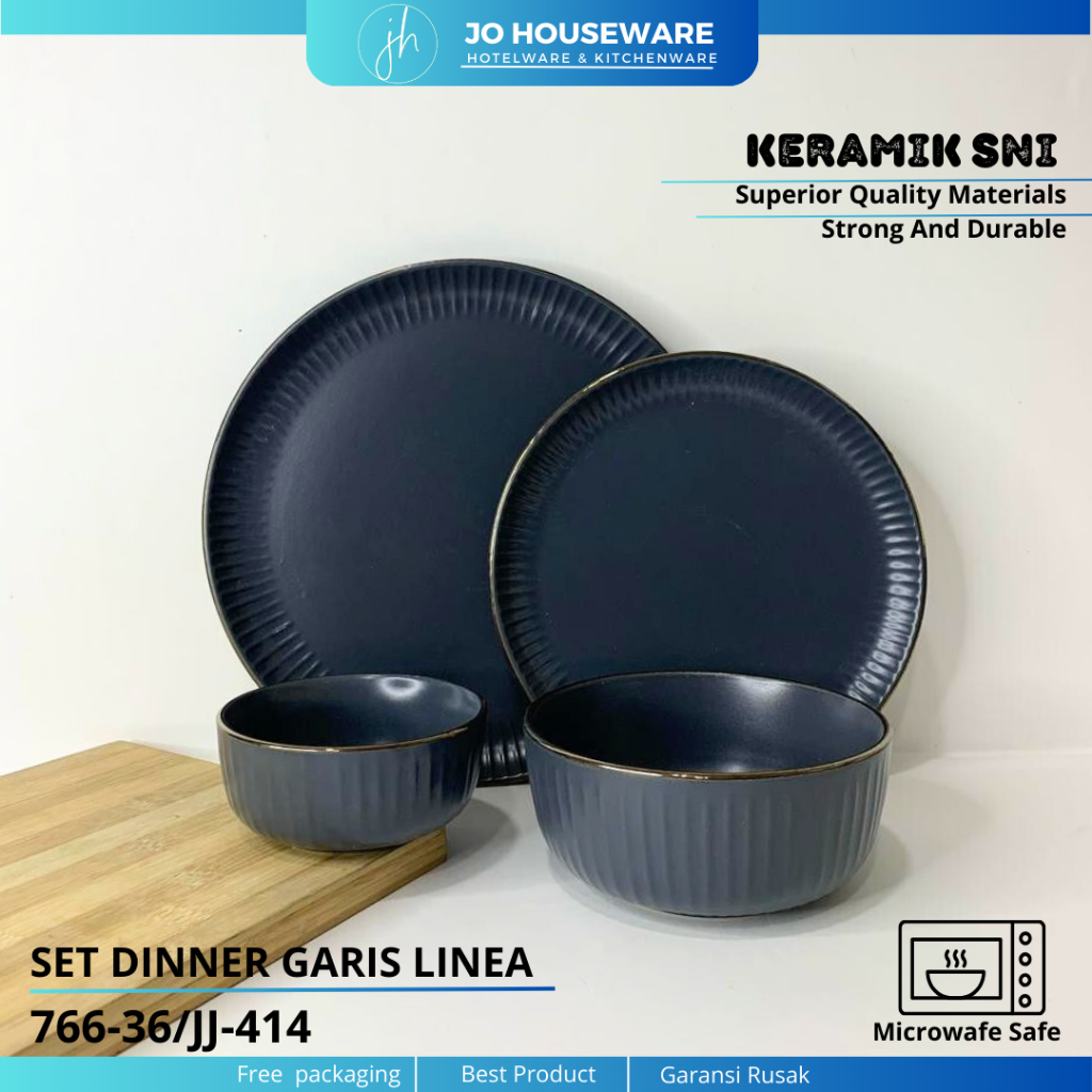Jual PAKET SET Dinner Piring Mangkok Linea List Glossy Keramik Premium ...