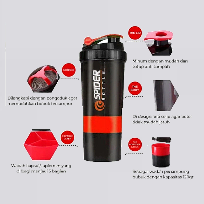 Jual Botol Spider Smart Shaker 500 ml Gym Bottle Shaker Botol Shaker ...
