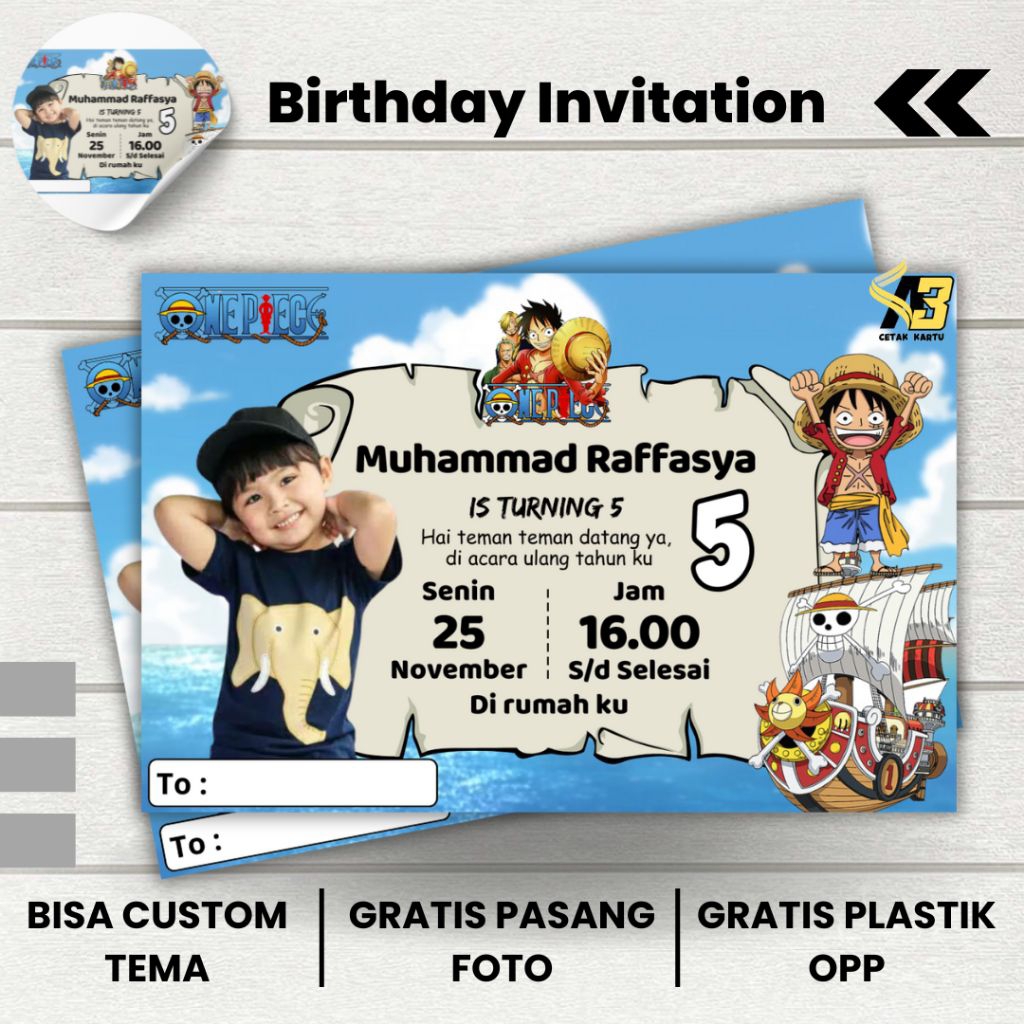 Jual FREE PLASTIK Kartu Undangan Ulang Tahun Anak Laki laki / Undangan Ultah Anak Murah Isi 50 ...