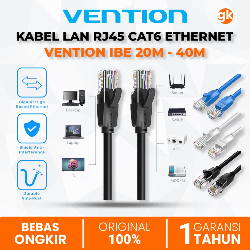 Jual VENTION IBE Kabel Lan RJ45 Cat6 Cat.6 Gigabit UTP Panjang 20m 25m ...