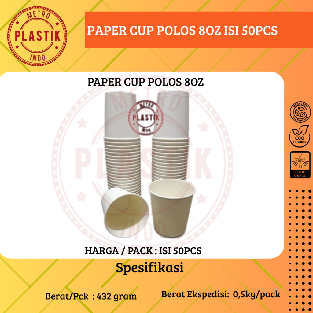 Jual Paper Cup Polos 8oz Isi 50pcs / Gelas Kertas Putih Polos 8 oz Isi 50 pcs | Shopee Indonesia