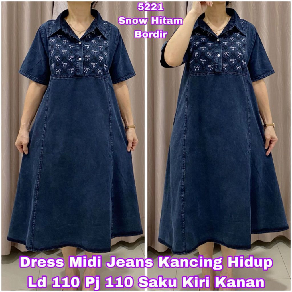 Jual DRESS JEANS BORDIR KANCING HIDUP LD 104~ LD 110 CM | Shopee Indonesia