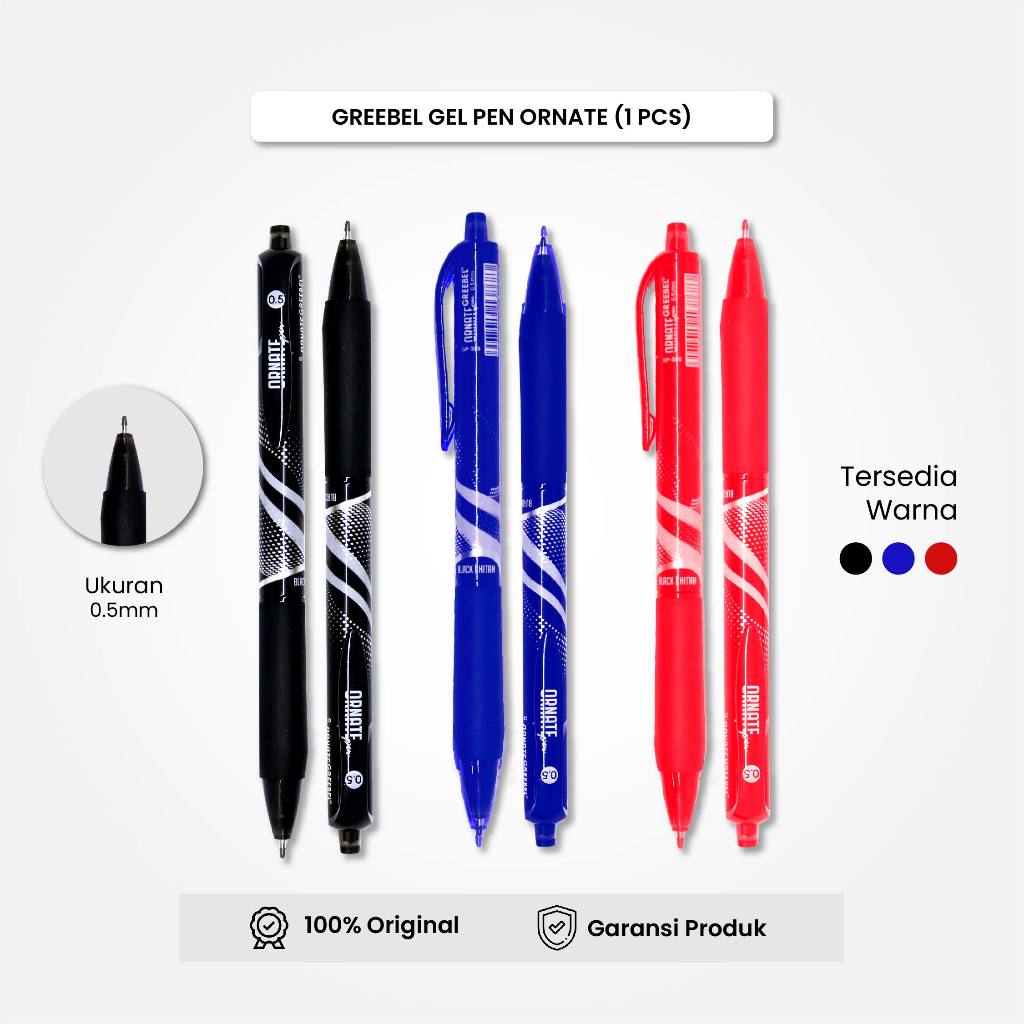 Jual GREEBEL Gel Pen Pulpen Pena GP-505 Ornate 0.5 Isi (3PCS/SET) / Pulpen Gel Murah Grosir ...
