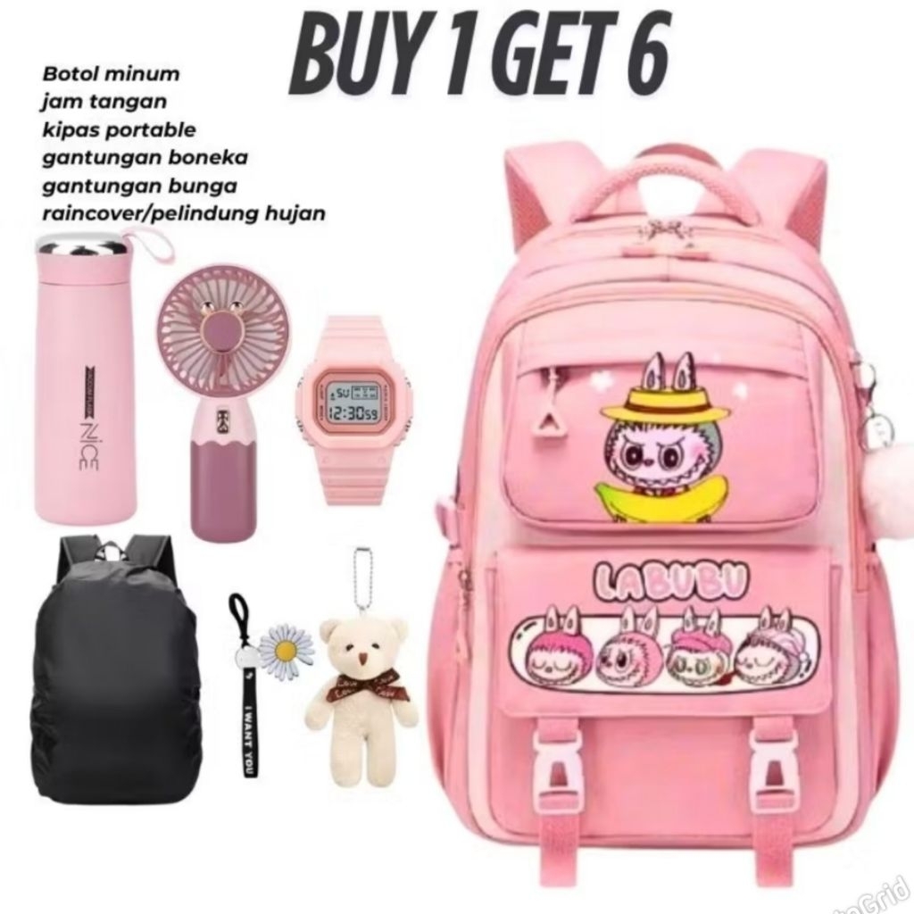 Jual TAS RANSEL SEKOLAH ANAK PEREMPUAN TAS RANSEL LABUBU BACKPACK FASHION KOREA BANYAK BONUSNYA ...