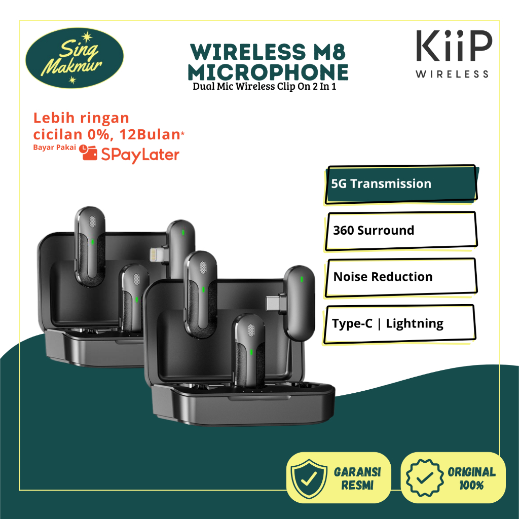Jual KiiP Wireless M8 Microphone Portable Dual Mic Wireless Clip On 2 ...
