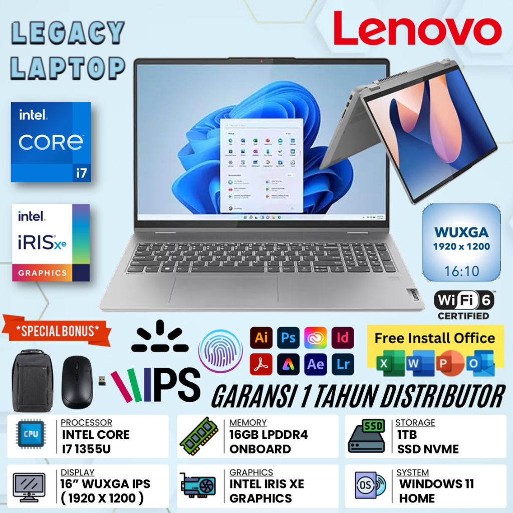 Jual Laptop Lenovo Ideapad Flex 5 16 Intel Core i7 1355U Ram 16GB 1TB ...
