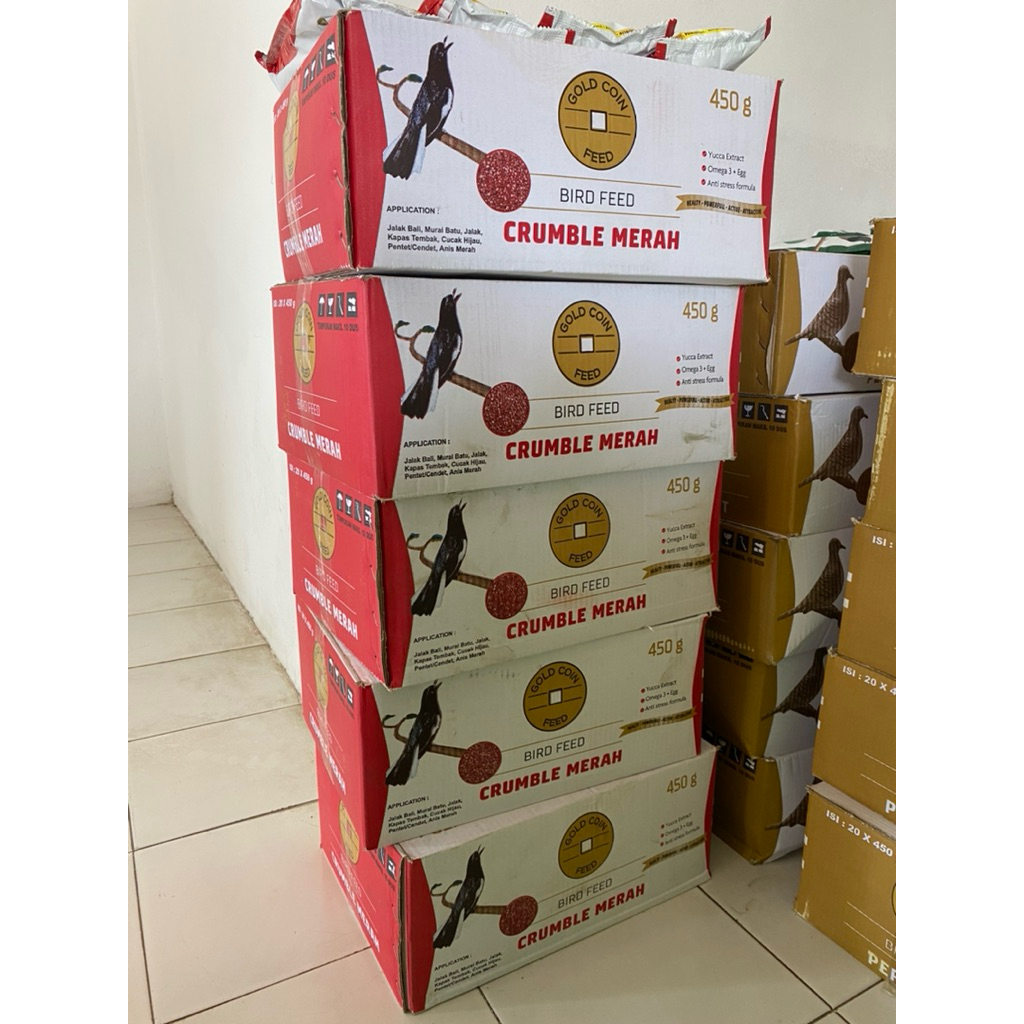 Jual PAKAN BURUNG GOLDCOIN CRUMBLE MERAH 450 Gr (1 Dus isi 20 Pcs ...