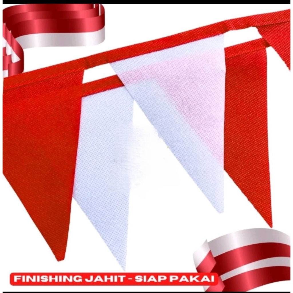 Jual bendera merah putih segitiga isi 40 lembar/kain spunboand/bendera karnaval/bannerflag ...