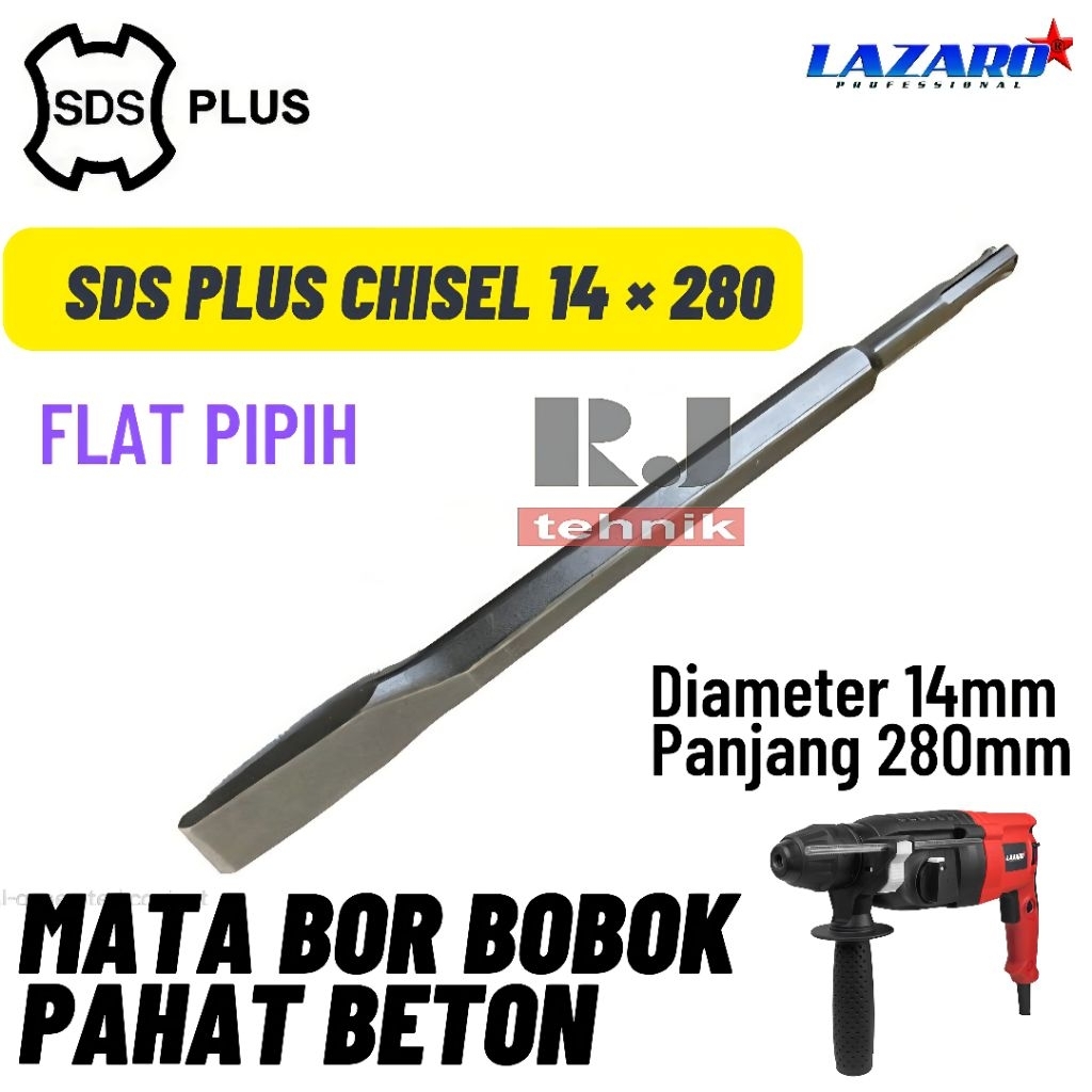 Jual Mata Bor Beton SDS Plus Rotary Hammer Bobok Betel Chisel Flat Pipih Lazaro Hex 14 × 280mm ...